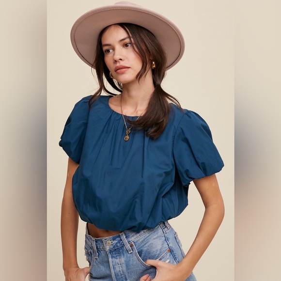 Tops | Midnight Blue Short Sleeve Bubble Top | Poshmark